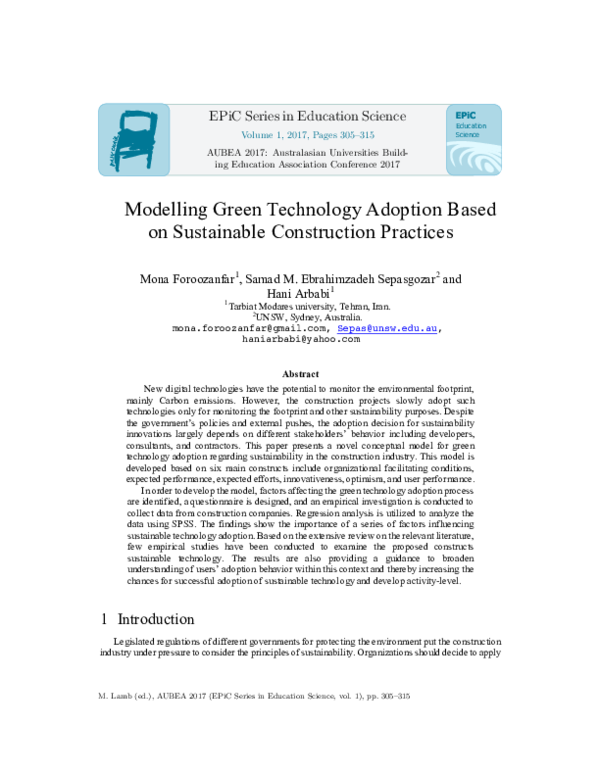 (PDF) Modelling Green Technology Adoption Based on Sustainable ...