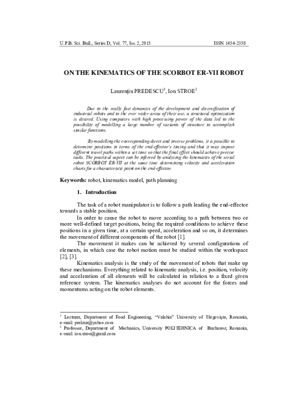 (PDF) On the Kinematics of the Scorbot Er-VII Robot