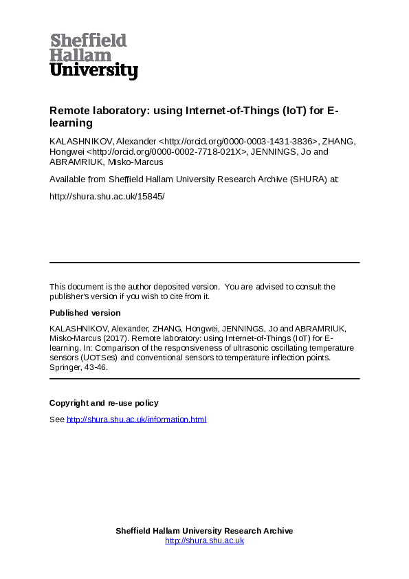 Pdf Remote Laboratory Using Internet Of Things Iot For E Learning