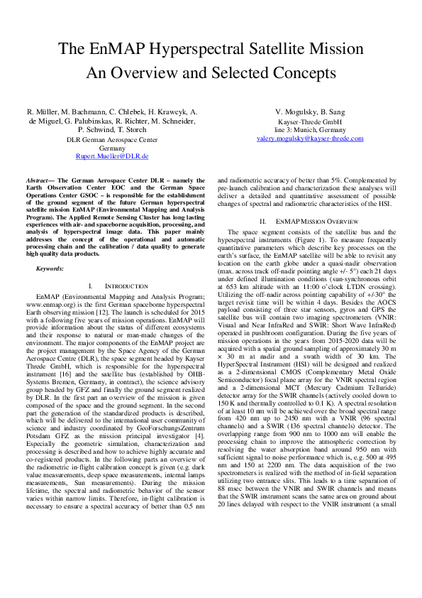 (PDF) The EnMAP Hyperspectral Satellite Mission An Overview and ...