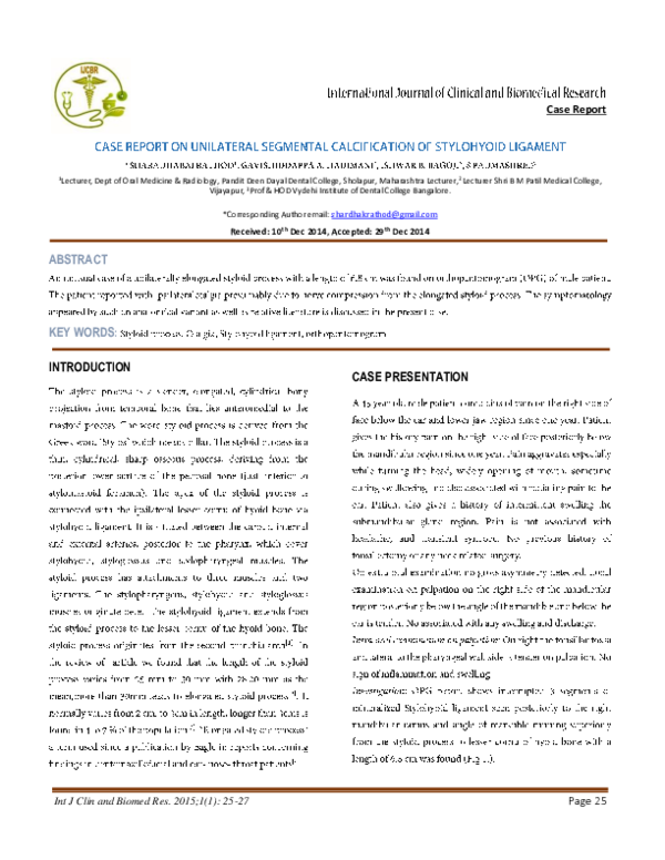 (PDF) Case report on unilateral segmental calcification of stylohyoid ...
