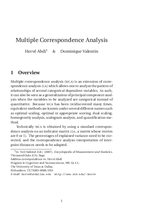 Pdf Multiple Correspondence Analysis