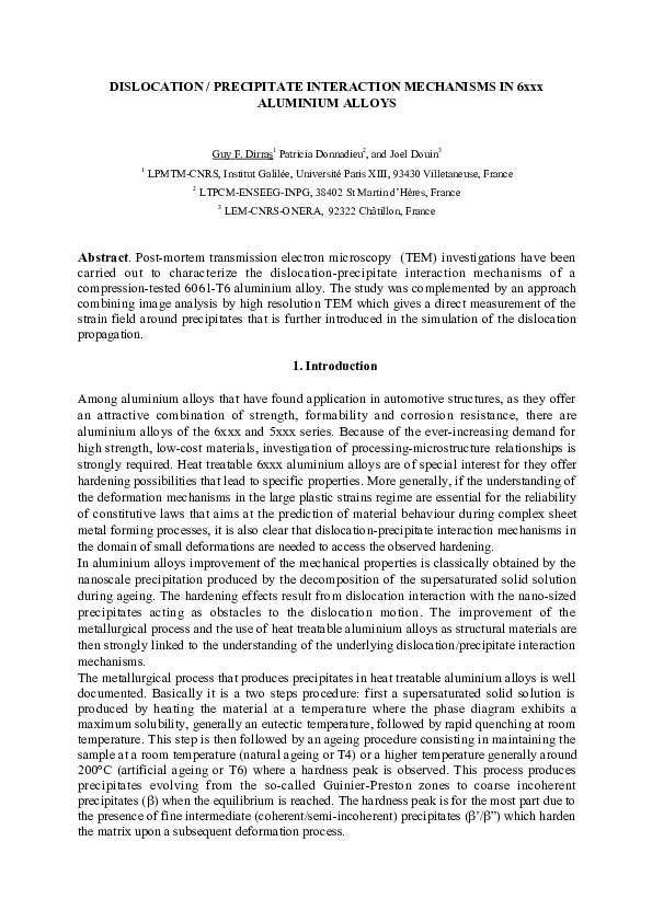 (PDF) Dislocation/precipitate interaction mechanisms in 6xxx aluminum ...