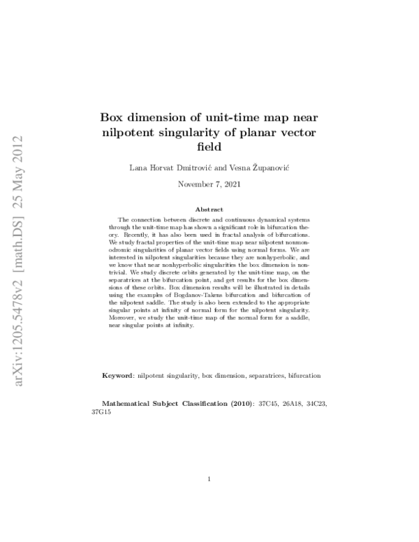 Pdf Box Dimension Of Unit Time Map Near Nilpotent Singularity Of
