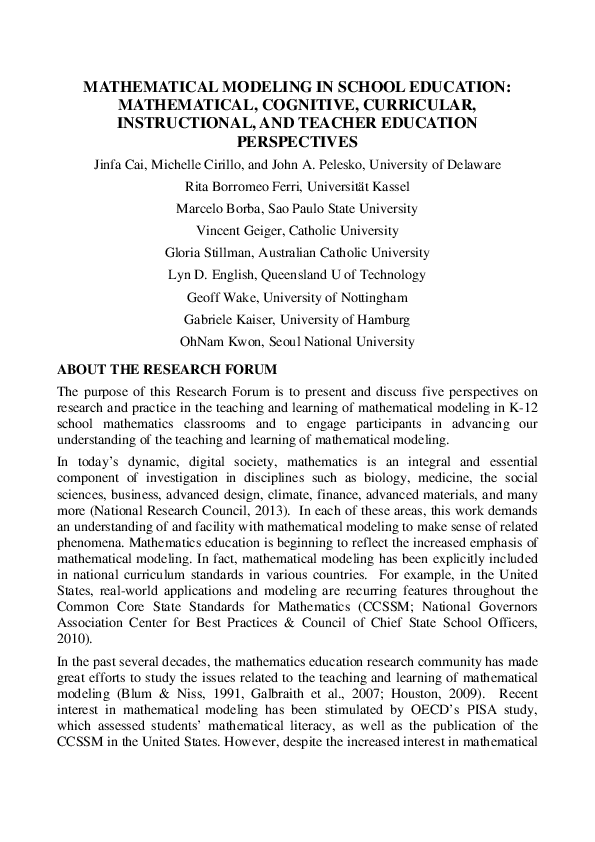 (PDF) Mathematical Modeling in School Education: Mathematical ...