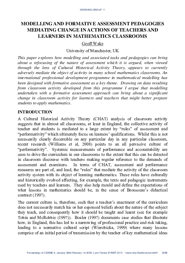 (PDF) Modelling and formative assessment pedagogies mediating change in ...