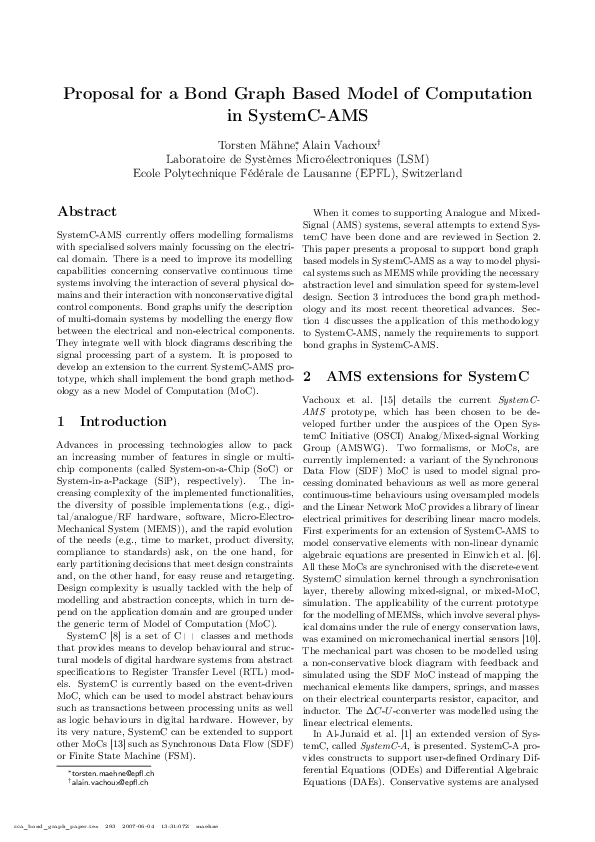 Pdf Proposal For A Bond Graph Based Model Of Computation In Systemc Ams