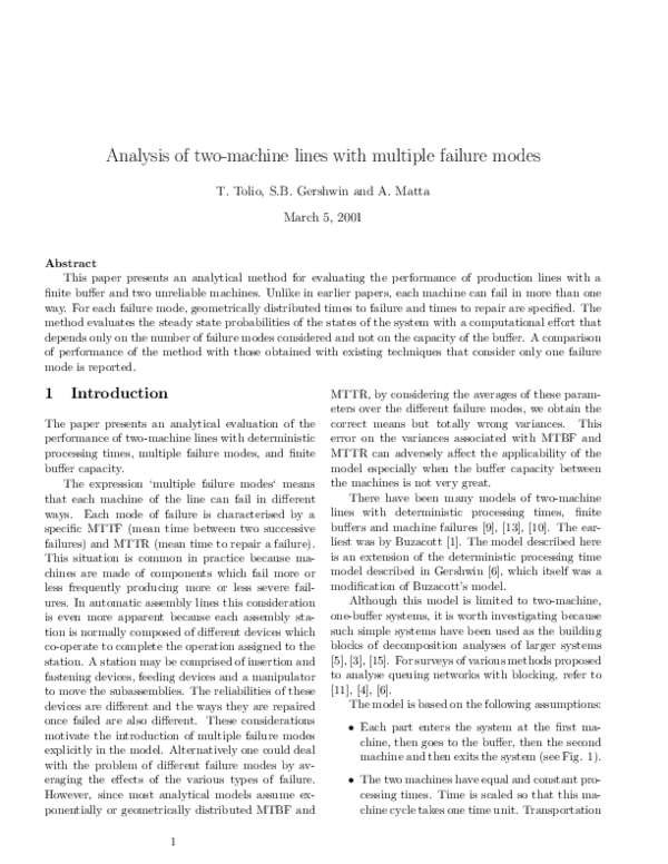 (PDF) Analysis of two-machine lines with multiple failure modes