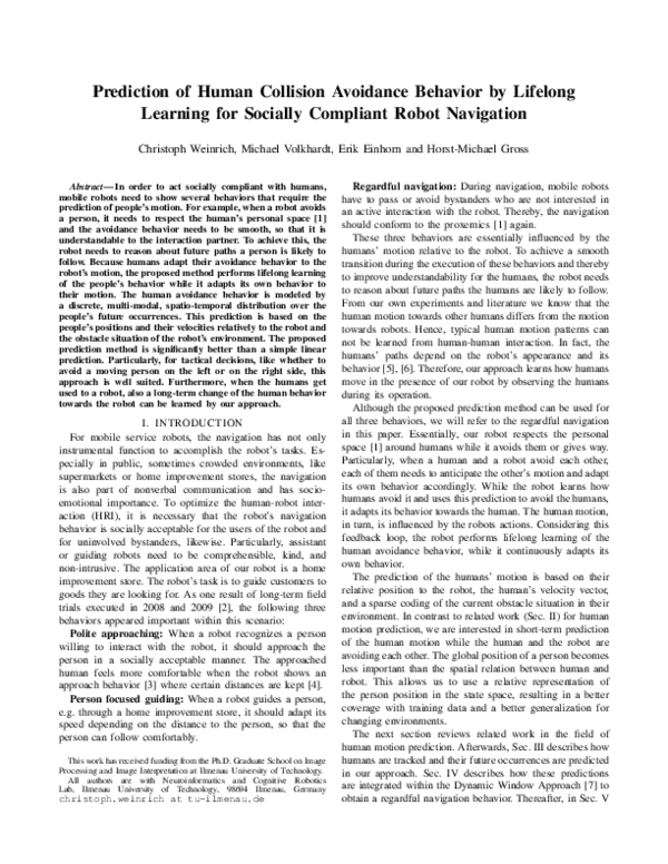 (PDF) Prediction of human collision avoidance behavior by lifelong learning for socially ...
