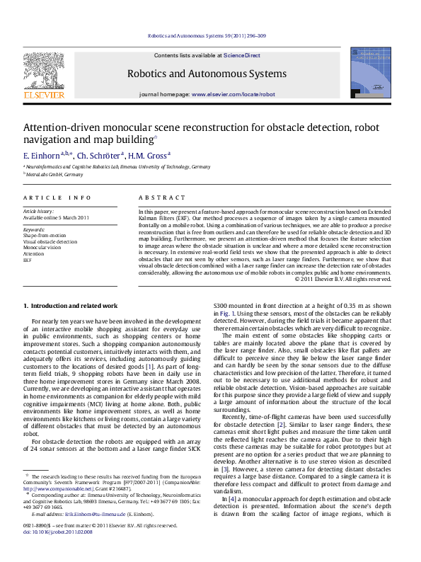 Pdf Attention Driven Monocular Scene Reconstruction For Obstacle Detection Robot Navigation