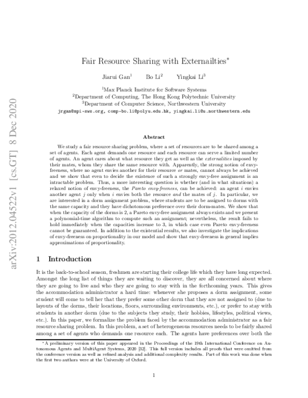 (PDF) Fair Resource Sharing with Externailities