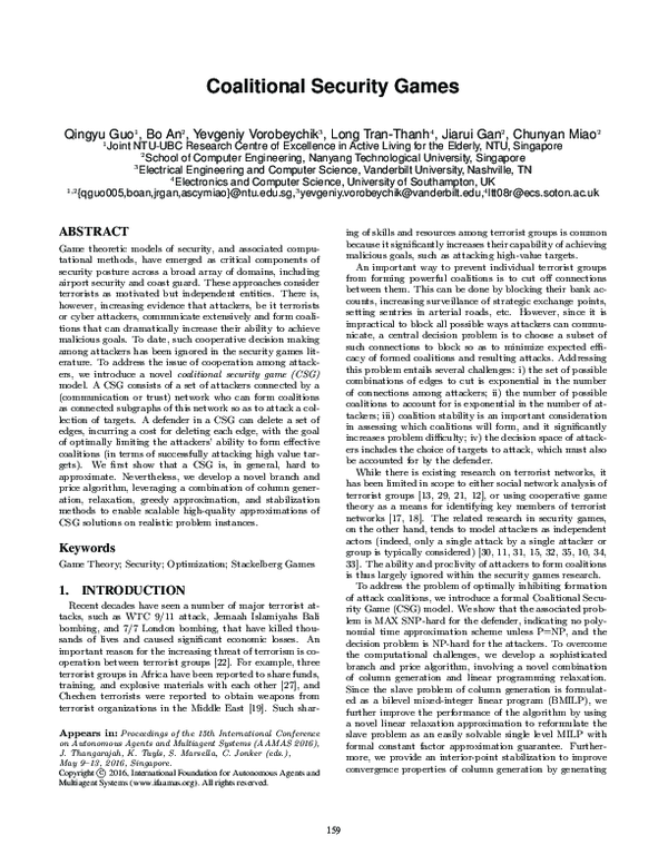 (PDF) Coalitional Security Games
