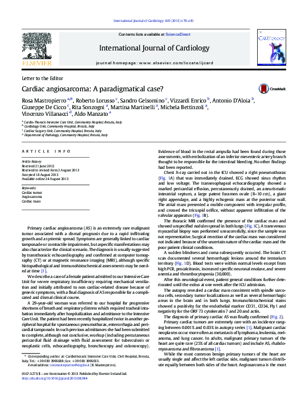 (PDF) Cardiac angiosarcoma: A paradigmatical case?
