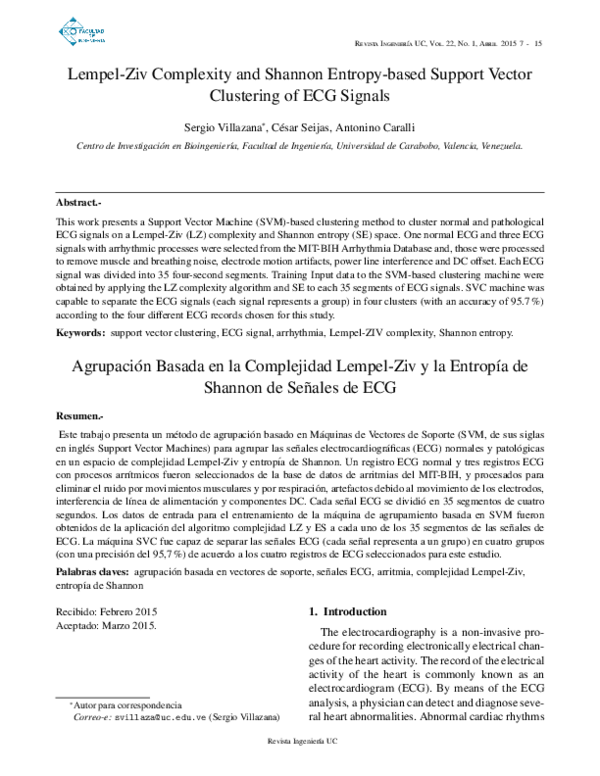 (PDF) Lempel-Ziv Complexity and Shannon Entropy-based Support Vector Clustering of ECG Signals