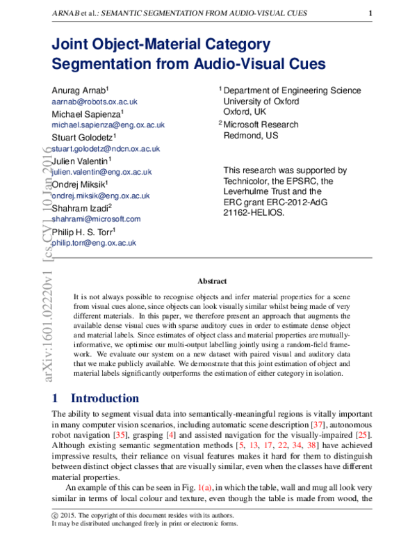 (PDF) Joint Object-Material Category Segmentation from Audio-Visual Cues