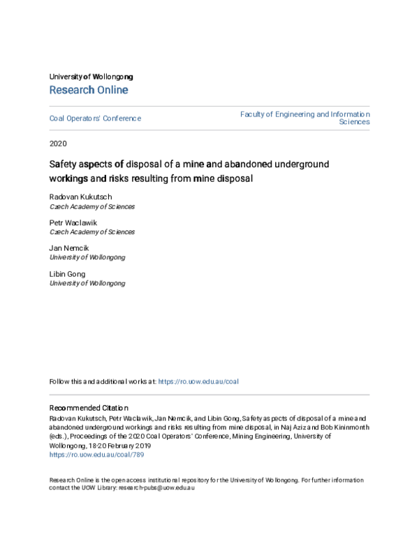 (PDF) Safety aspects of disposal of a mine and abandoned underground ...