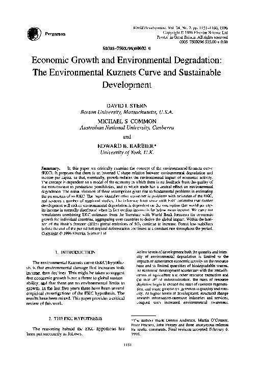 (PDF) Economic growth and environmental degradation: the environmental Kuznets curve and ...