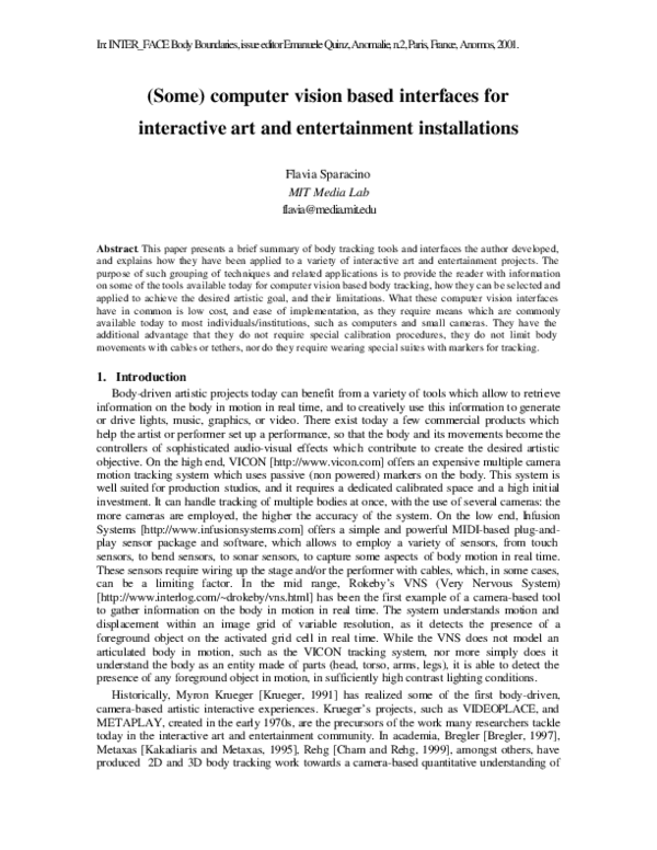 (PDF) Some) computer vision based interfaces for interactive art and entertainment installations