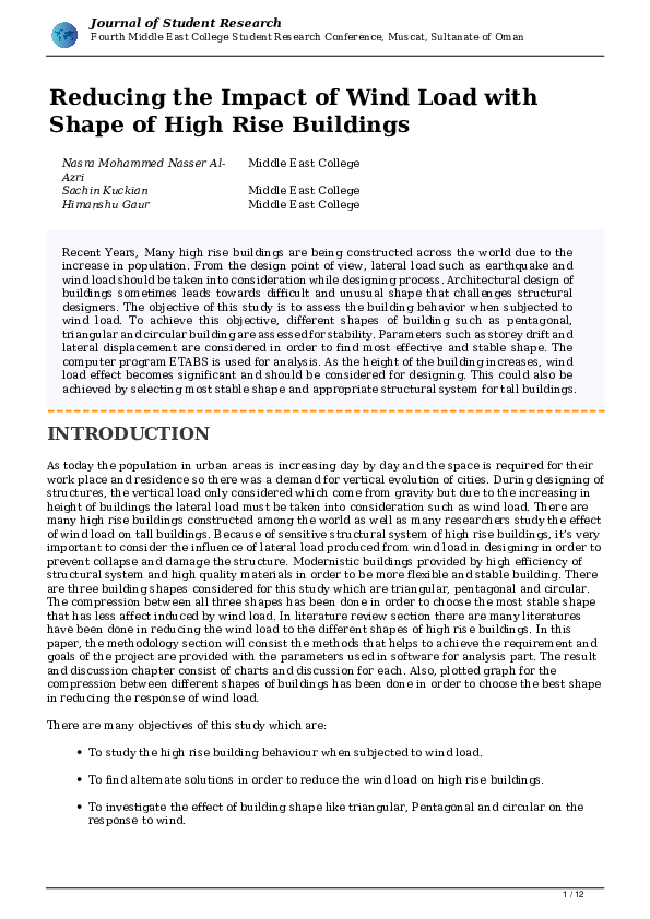 (PDF) Reducing the Impact of Wind Load with Shape of High Rise Buildings