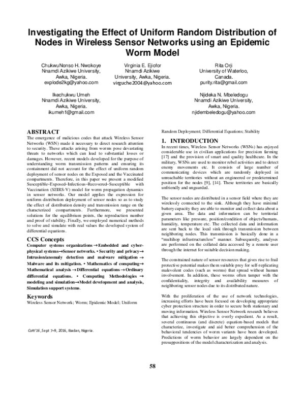 (PDF) Investigating the Effect of Uniform Random Distribution of Nodes in Wireless Sensor ...