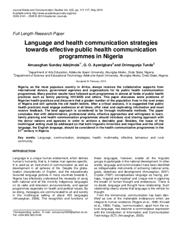 (PDF) Language and health communication strategies towards effective ...