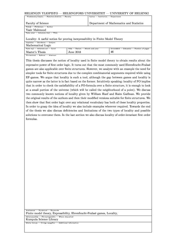 Pdf Locality A Useful Notion For Proving Inexpressibility In Finite Model Theory Yasir