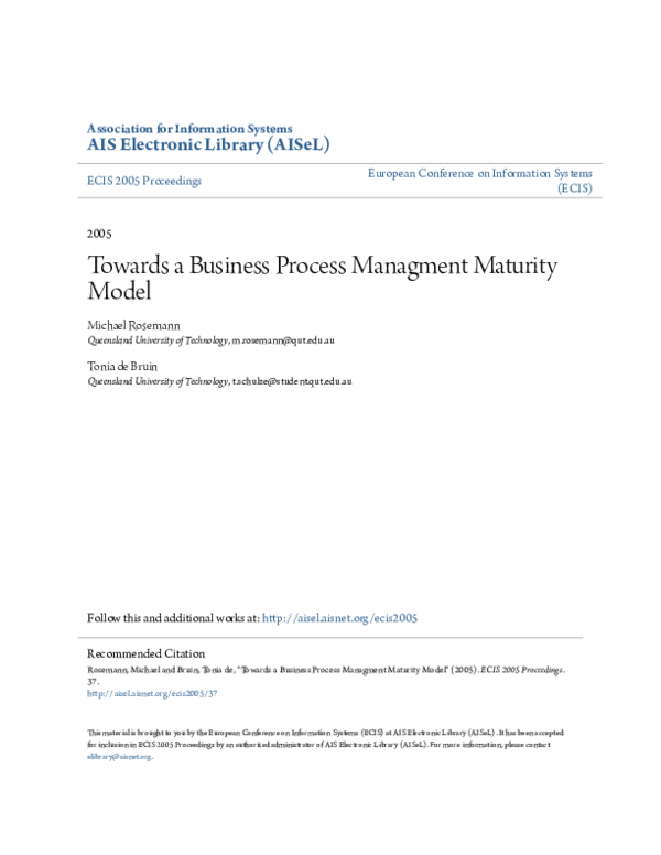 (PDF) Towards a Business Process Management Maturity Model