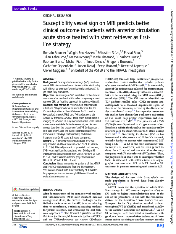 (PDF) Susceptibility vessel sign on MRI predicts better clinical ...