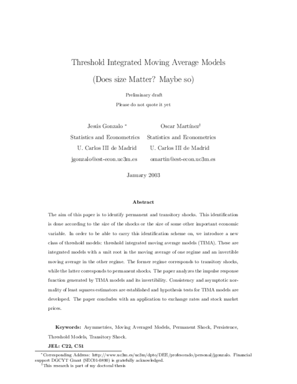 (PDF) Threshold integrated moving average models: does size matter ...
