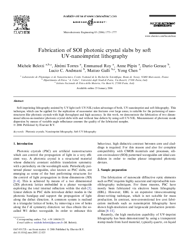 (PDF) Fabrication of SOI photonic crystal slabs by soft UV-nanoimprint ...
