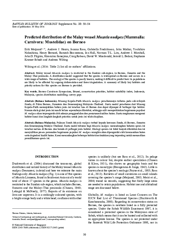 (PDF) Predicted distribution of the Malay weasel Mustela nudipes ...
