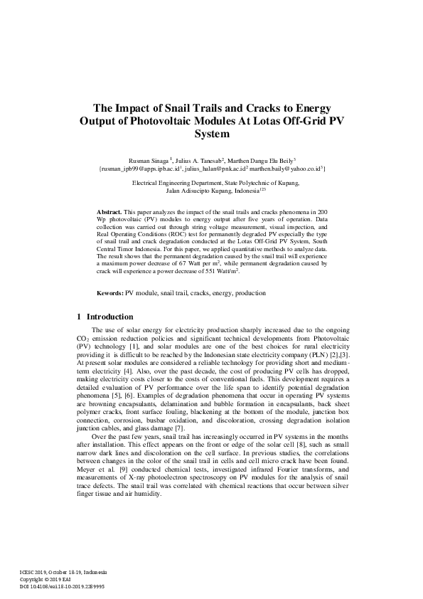 (PDF) The Impact of Snail Trails and Cracks to Energy Output of ...