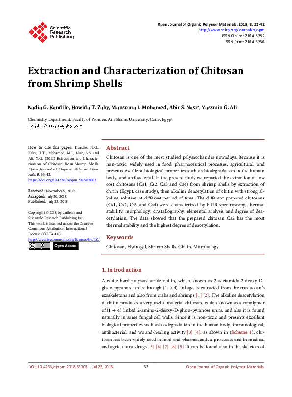 (PDF) Extraction and Characterization of Chitosan from Shrimp Shells