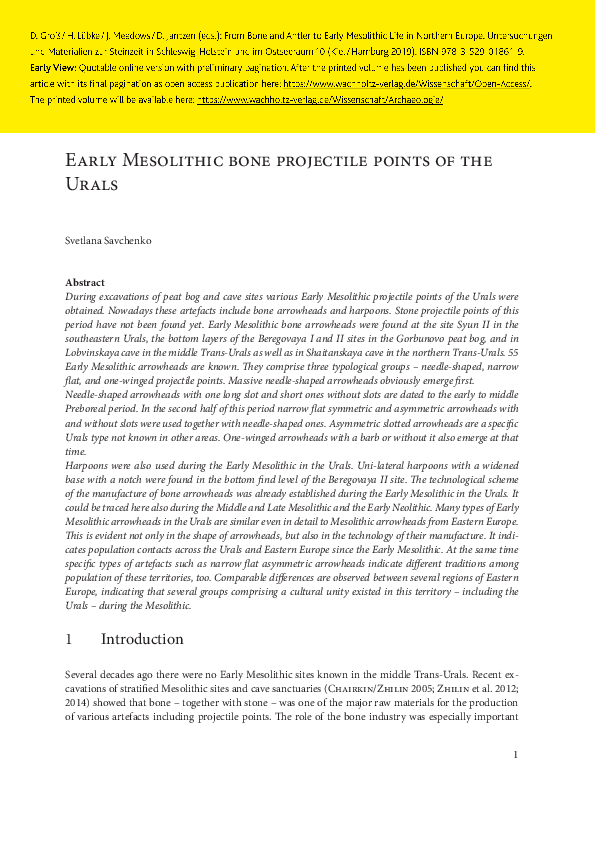 (PDF) Early Mesolithic bone projectile points of the Urals