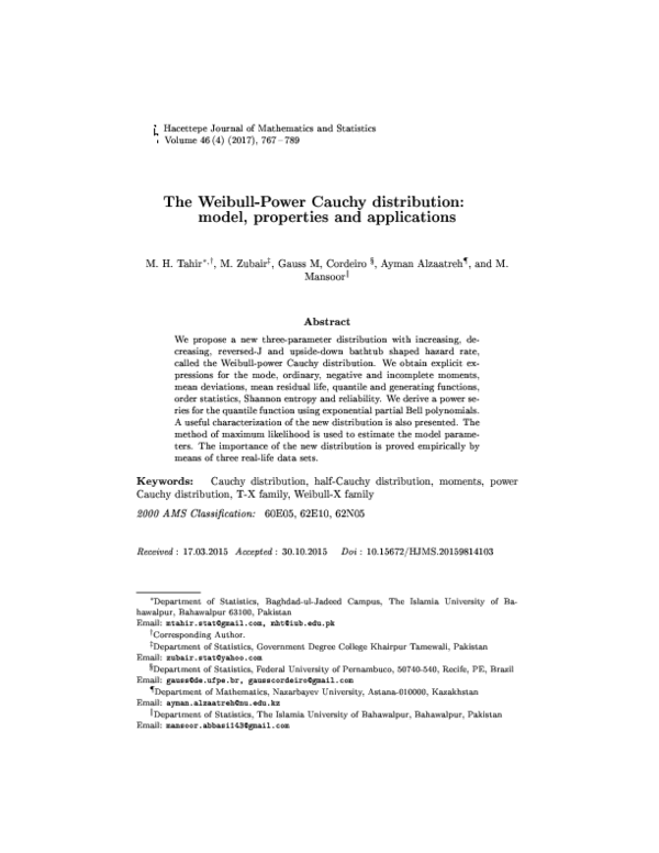 Pdf The Weibull Power Cauchy Distribution Model Properties And Applications