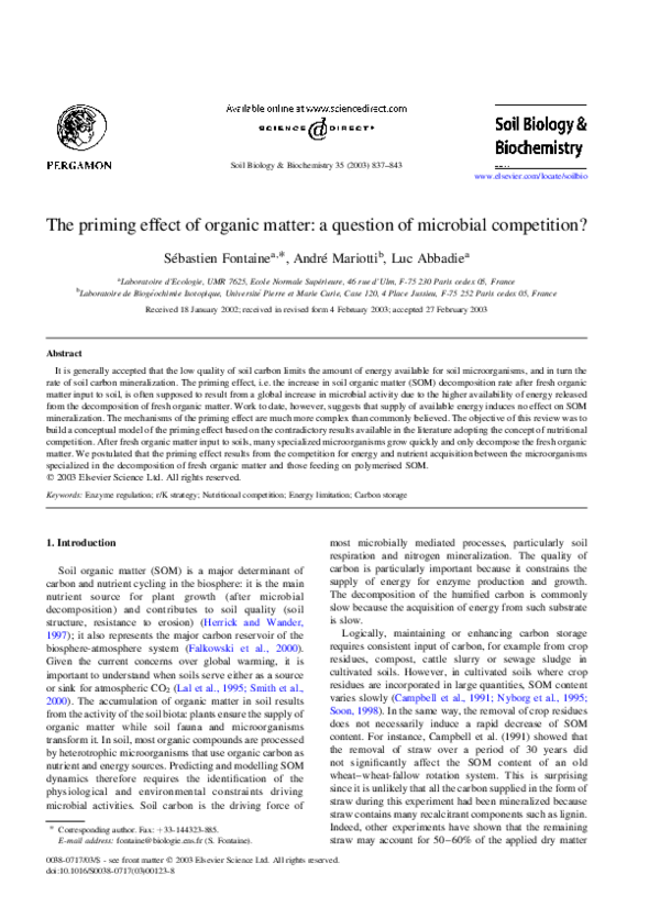 (PDF) The priming effect of organic matter: a question of microbial ...
