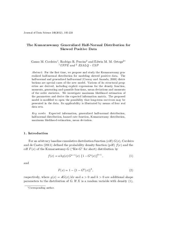 (PDF) The Kumaraswamy Generalized Half-Normal Distribution for Skewed ...