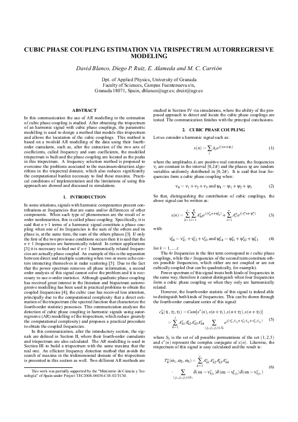 (PDF) Cubic Phase Coupling Estimation via Trispectrum Autorregresive ...