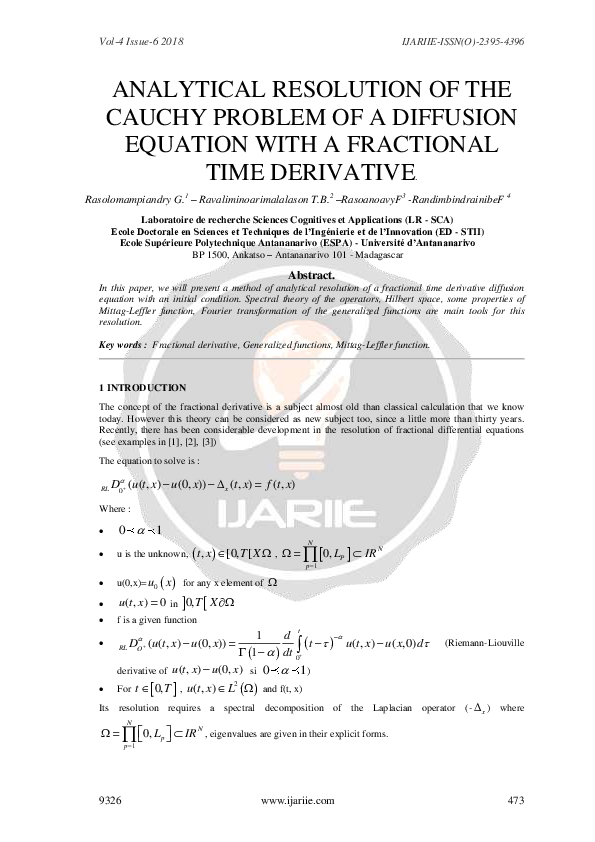 Pdf Analytical Resolution Of The Cauchy Problem Of A Diffusion
