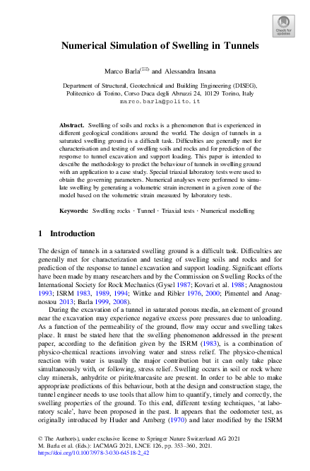 (PDF) Numerical Simulation of Swelling in Tunnels