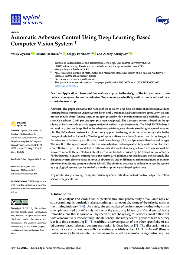 (PDF) Automatic Asbestos Control Using Deep Learning Based Computer Vision System