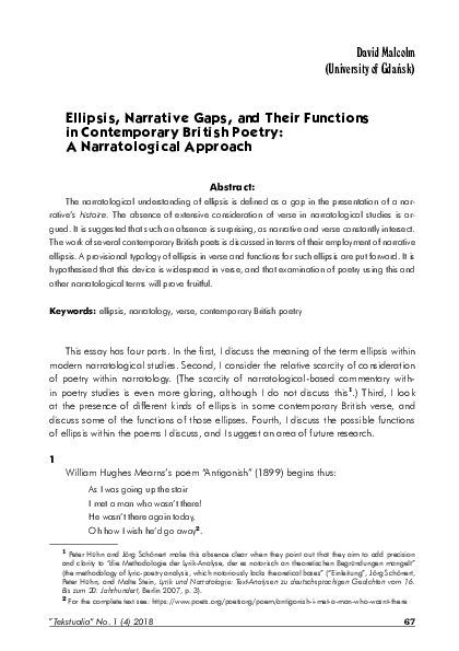 (PDF) Ellipsis, Narrative Gaps, and Their Functions in Contemporary ...