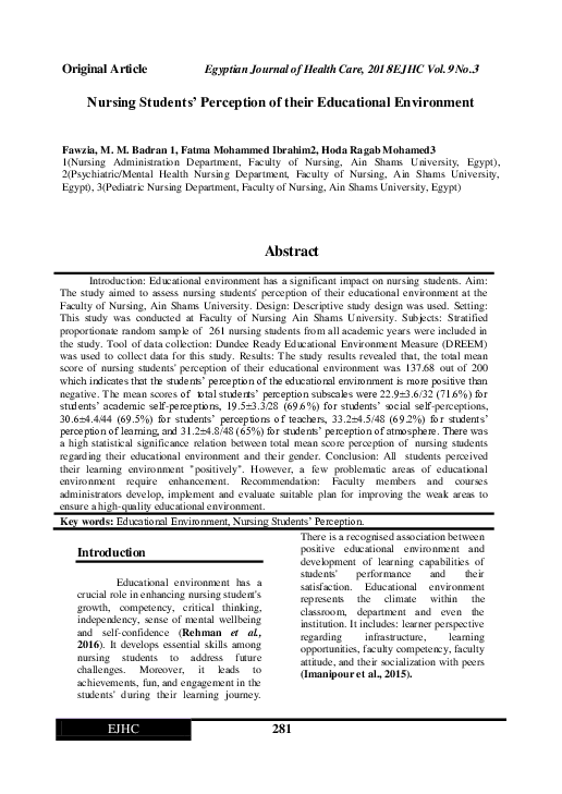 (PDF) Nursing Students’ Perception of their Educational Environment