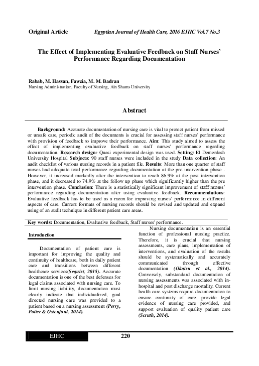 (PDF) The Effect of Implementing Evaluative Feedback on Staff Nurses ...