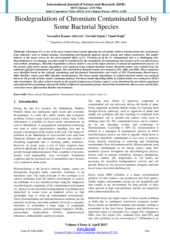 (PDF) Biodegradation of Chromium Contaminated Soil by Some Bacterial ...