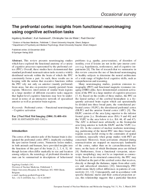 (PDF) The prefrontal cortex: insights from functional neuroimaging ...