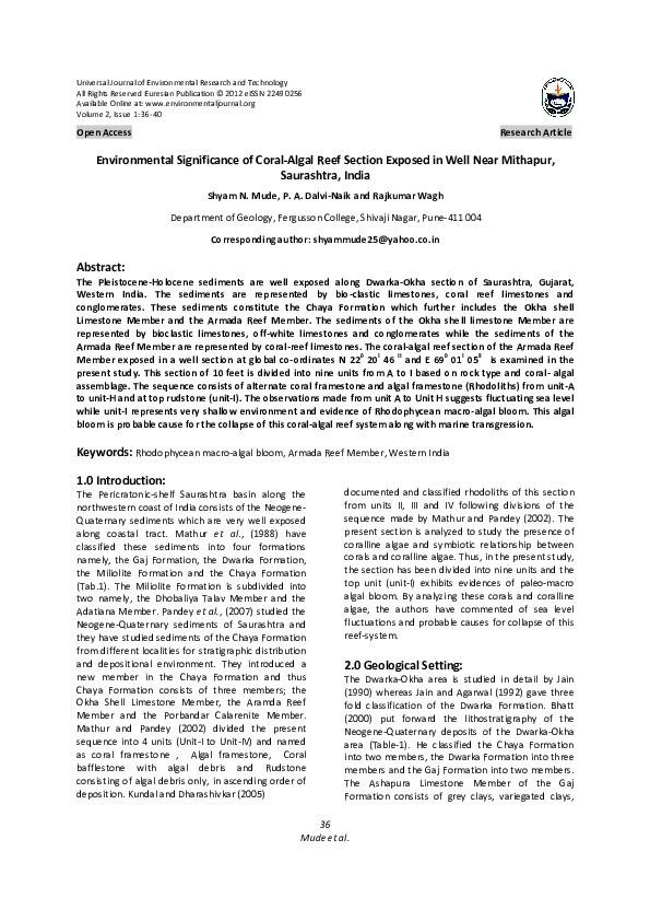 (PDF) Environmental Significance of Coral-Algal Reef Section Exposed in ...