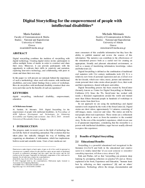 (PDF) Digital Storytelling for the empowerment of people with ...