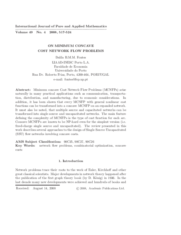 (PDF) On Minimum Concave Cost Network Flow Problems