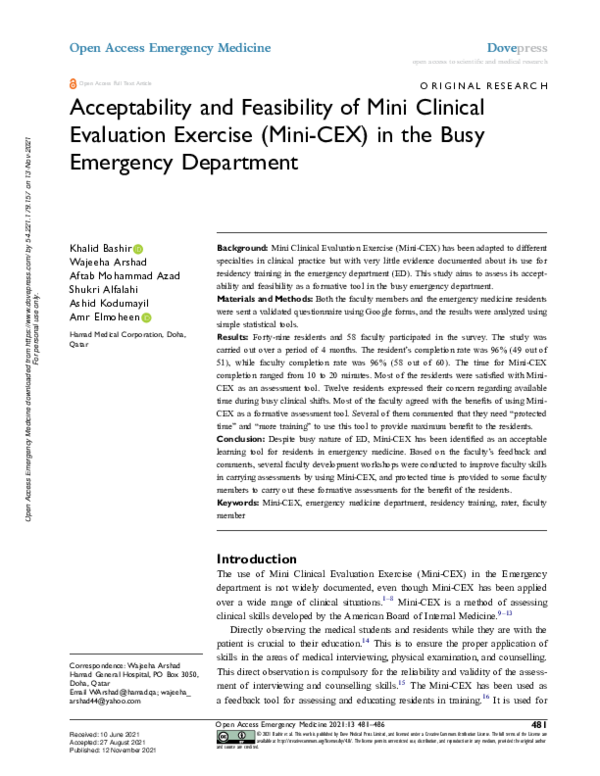 (PDF) Acceptability and Feasibility of Mini Clinical Evaluation ...